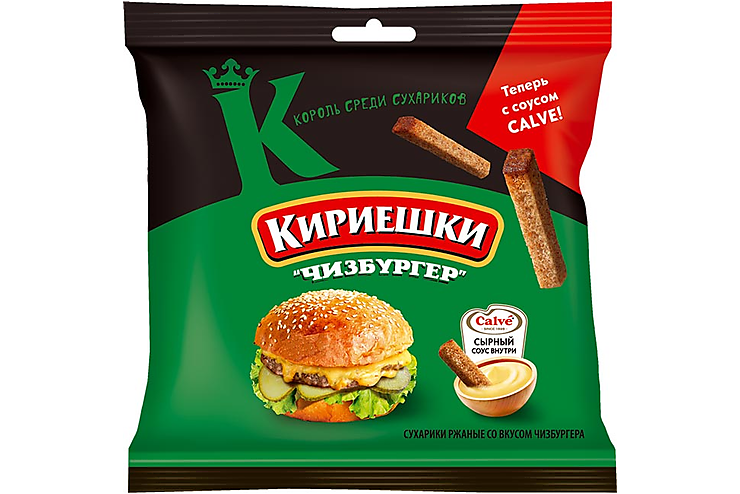 «Кириешки», сухарики ржаные со вкусом чизбургера и с сырным соусом ...