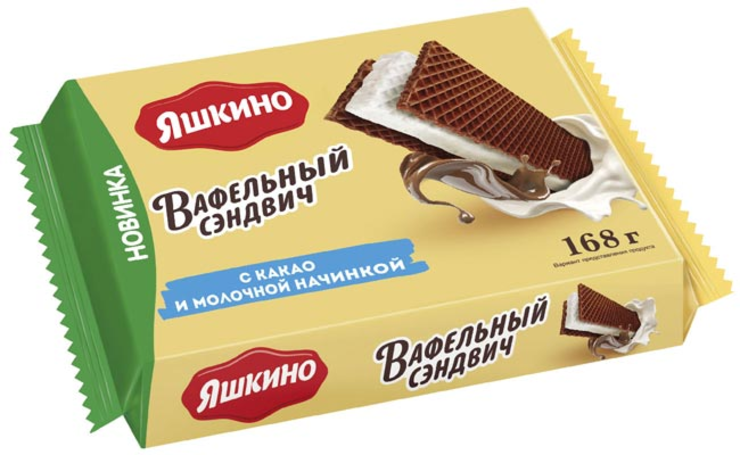 «Яшкино», вафельный сэндвич с какао и молочной начинкой, 168 г – купить ...